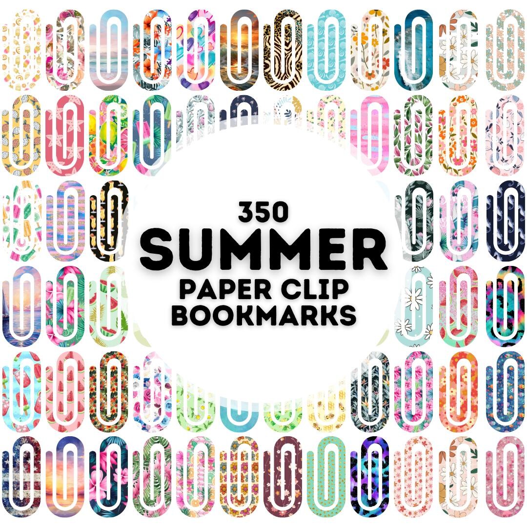 350 Summer Paper Clip Book Mark Sublimation Design, Paper Clip Book ...