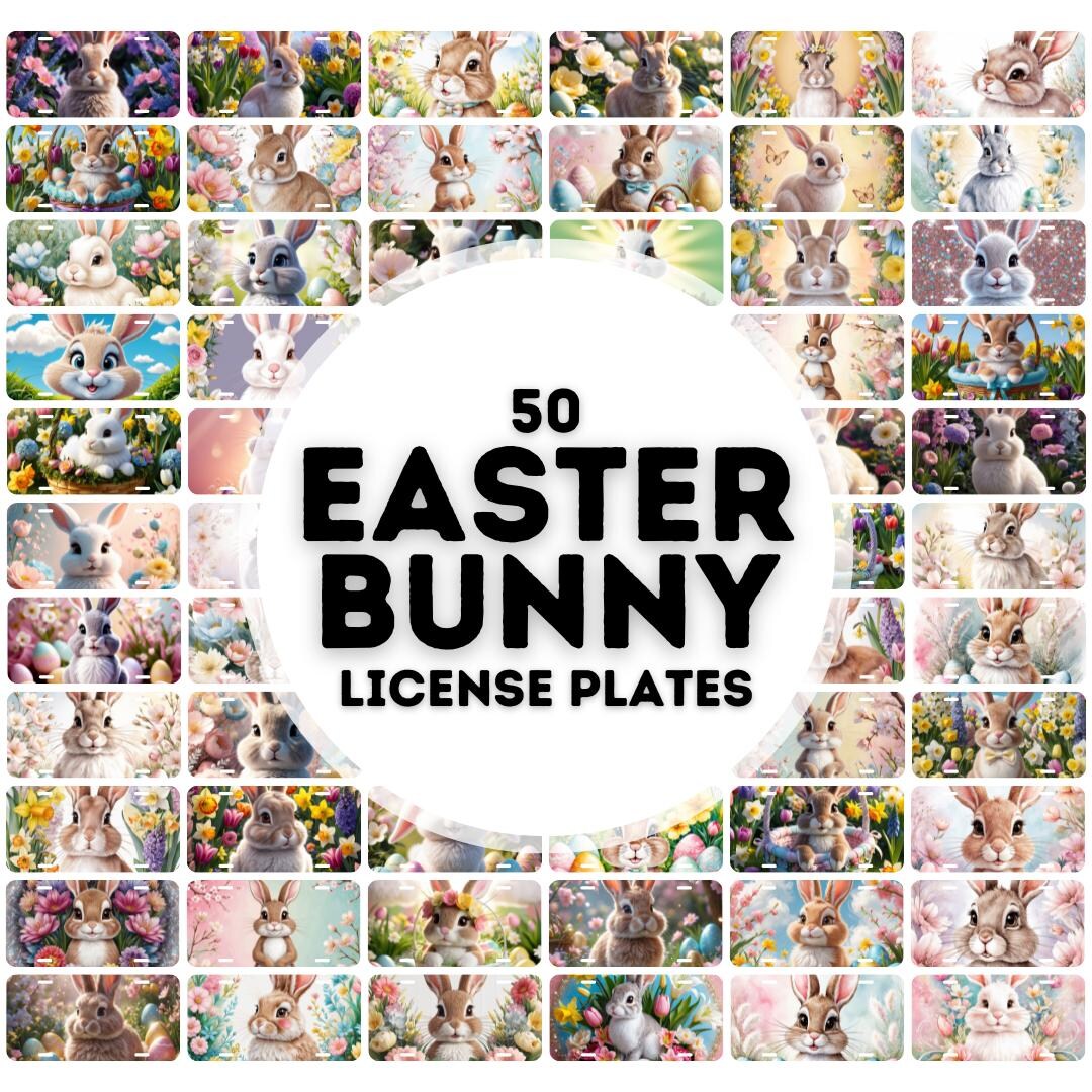 50 Easter Bunny License Plate Sublimation Designs Png, License Plate ...