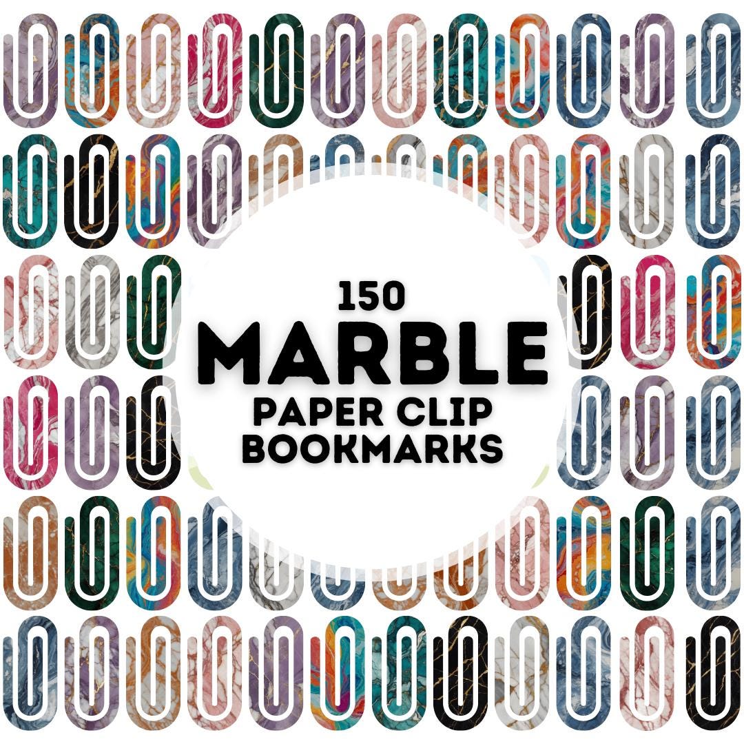 150 Marble Paper Clip Book Mark Sublimation Design, Paper Clip Book ...