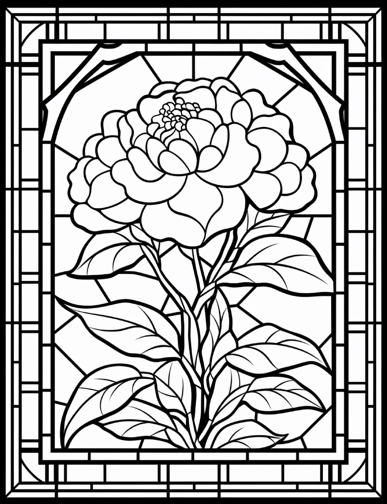 Flowers, Stained Glass Window, Printable Adult Coloring Page, Instant ...