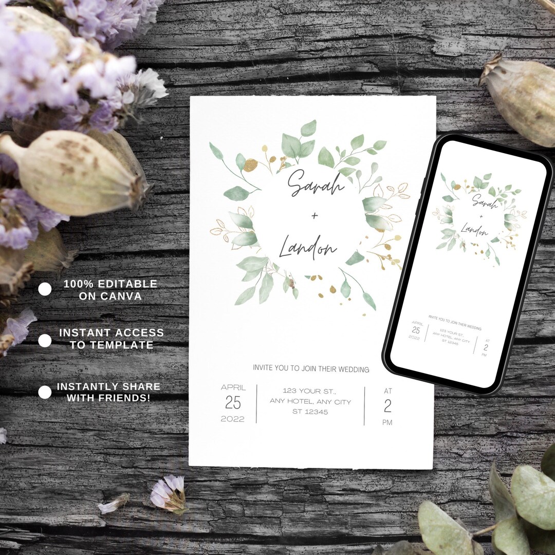 Digital Custom WEDDING INVITATION Editable on Canva Digital Wedding ...