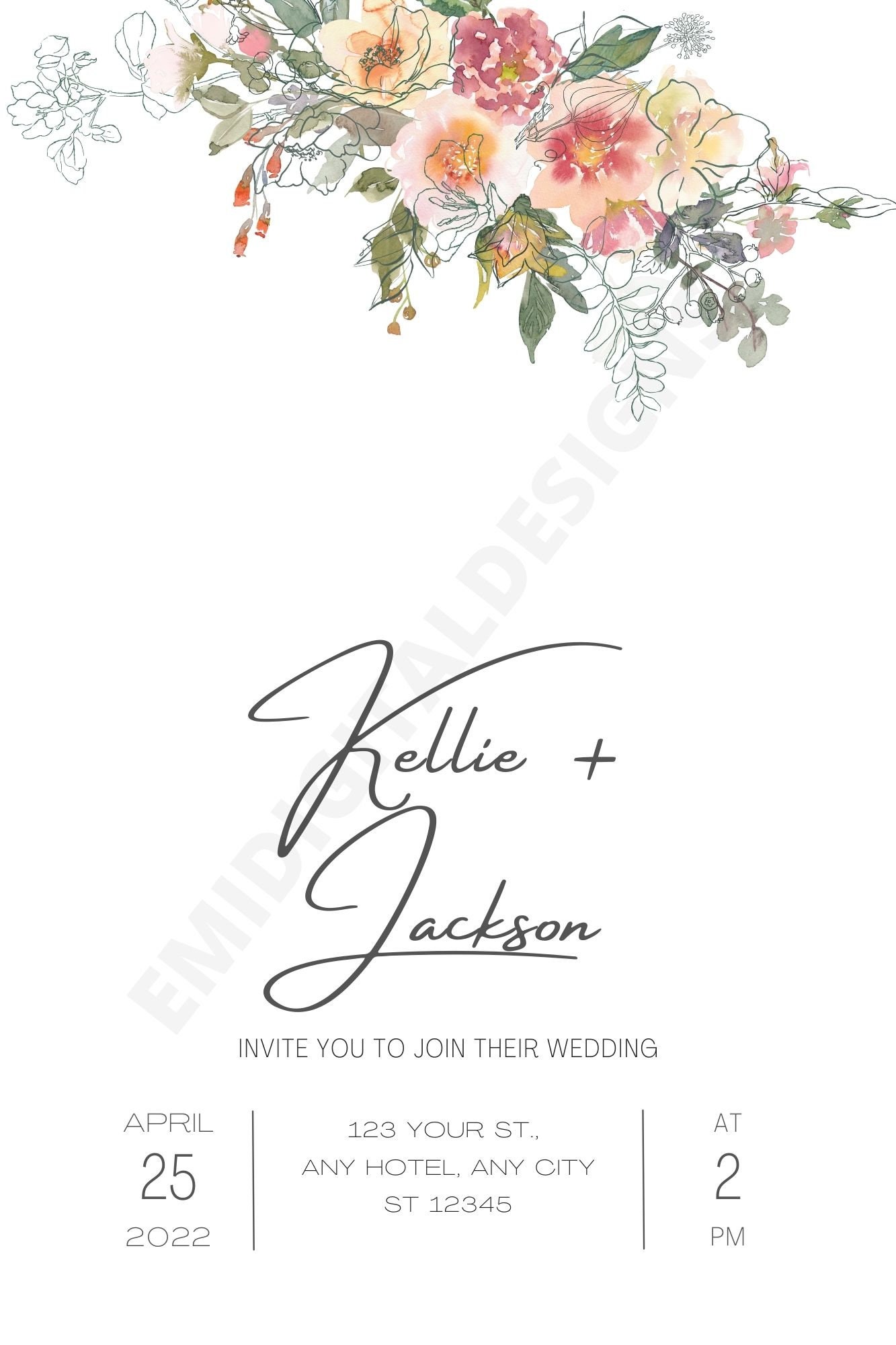 Editable Pastel Flower DIGITAL WEDDING INVITATION Editable With Canva ...