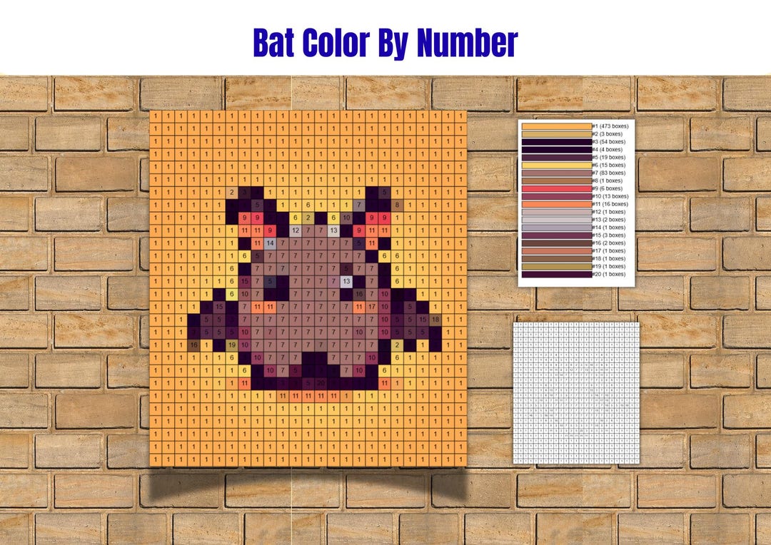 Halloween Bat Color by Number | Pixel Art | Printable Mosaics | Wall ...