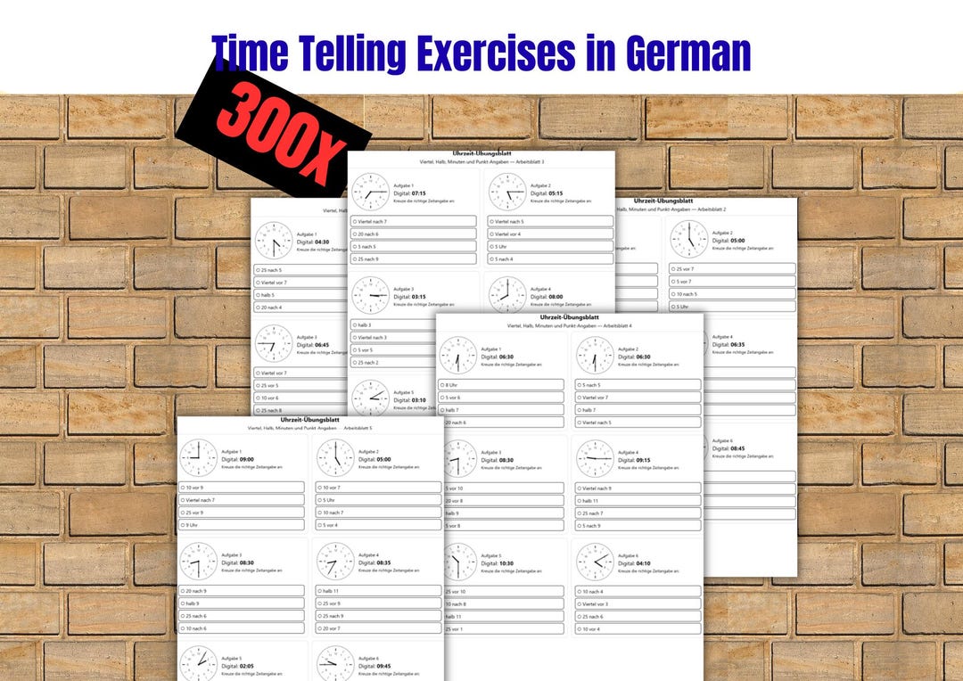 Learn German Telling Time Worksheets: 300 Exercises | Printable Digital ...