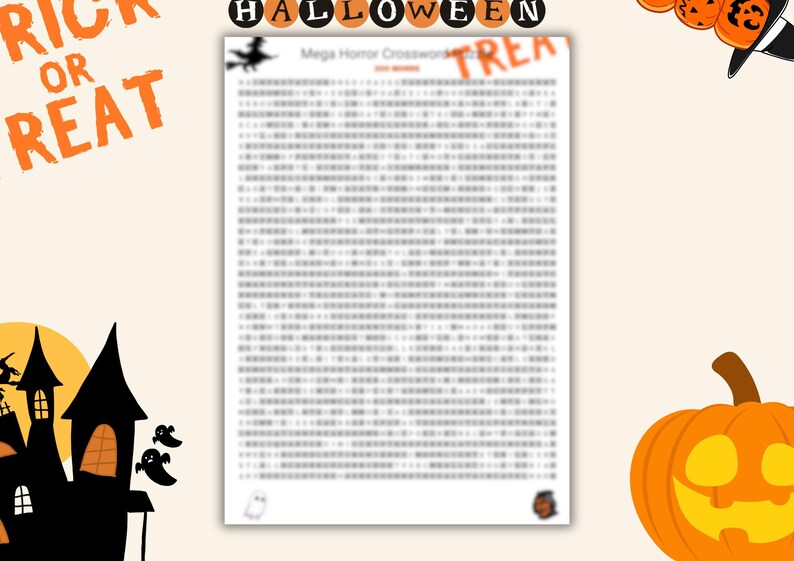 Mega Horror Crossword Puzzle: 200 Clues, Printable Halloween Game ...