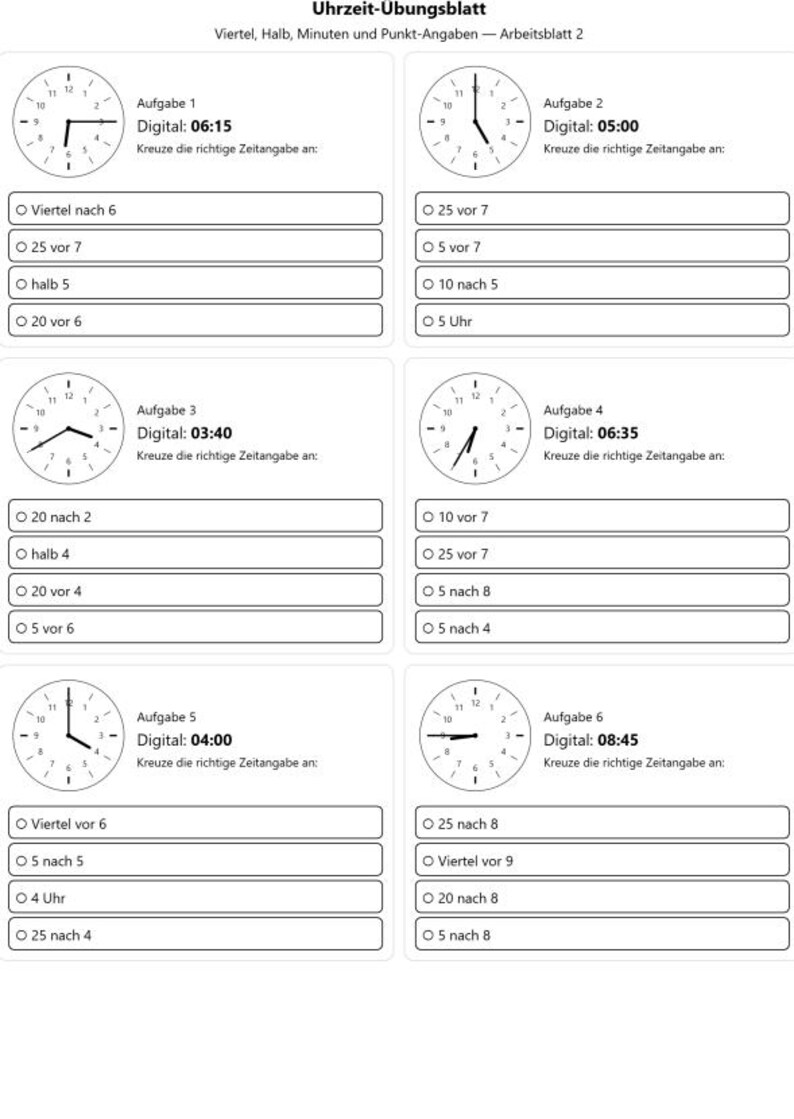 Learn German Telling Time Worksheets: 300 Exercises | Printable Digital ...