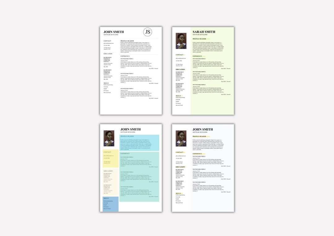 Personalized Modern Resume Template Bundle – 4 Custom PDF Designs ...