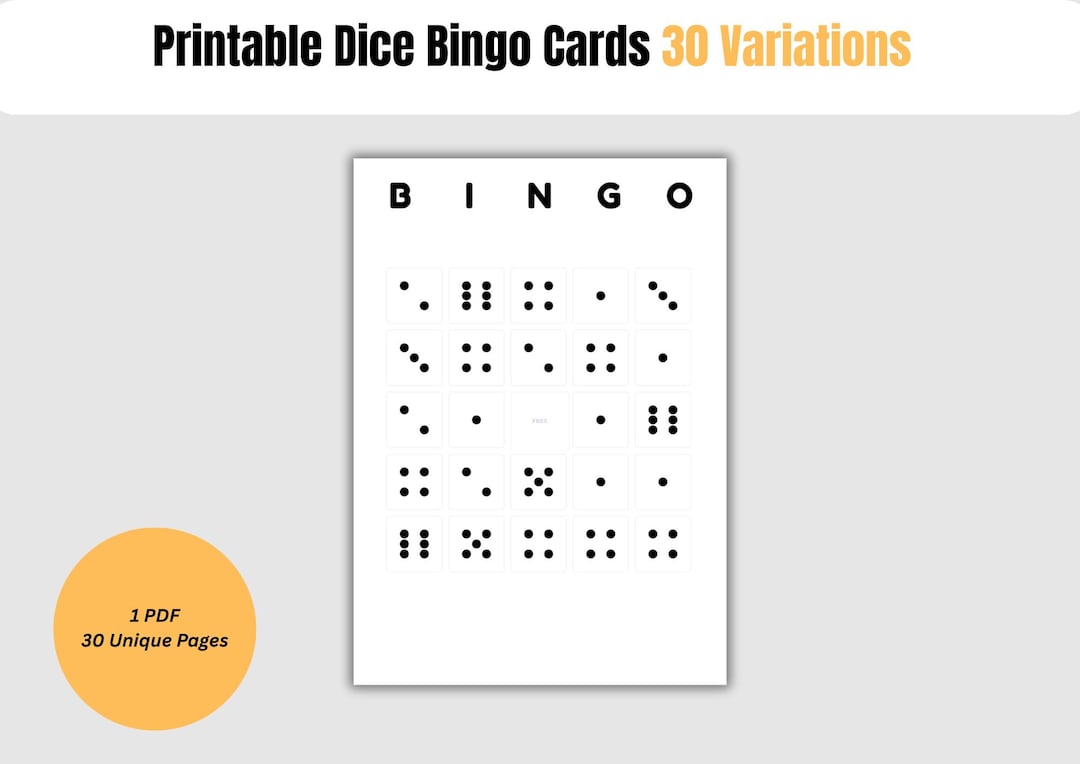 30 Unique Dice Bingo Cards: Printable | Fun Math Game Pdf,party Game ...