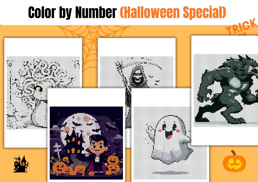 Spooky Color by Number Halloween Pixel Art Kit - Printable Games & Wall ...