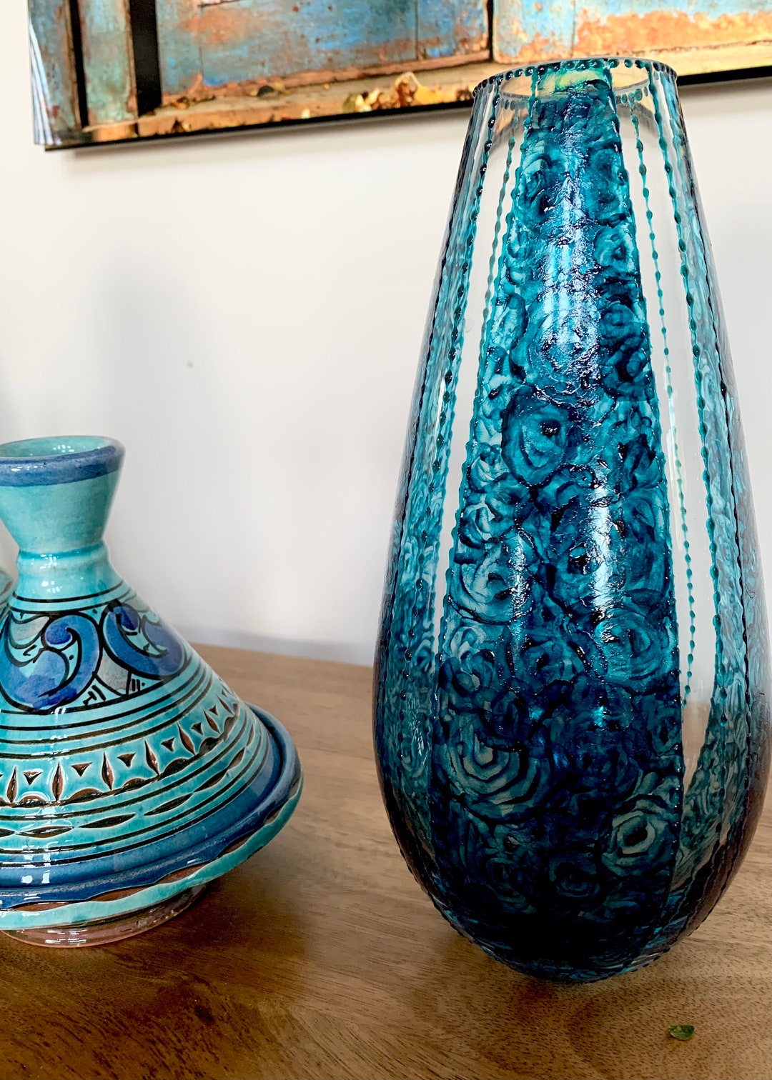 Decorative Tapered Glass Vase Brilliant Deep Blue Stain Glass ...
