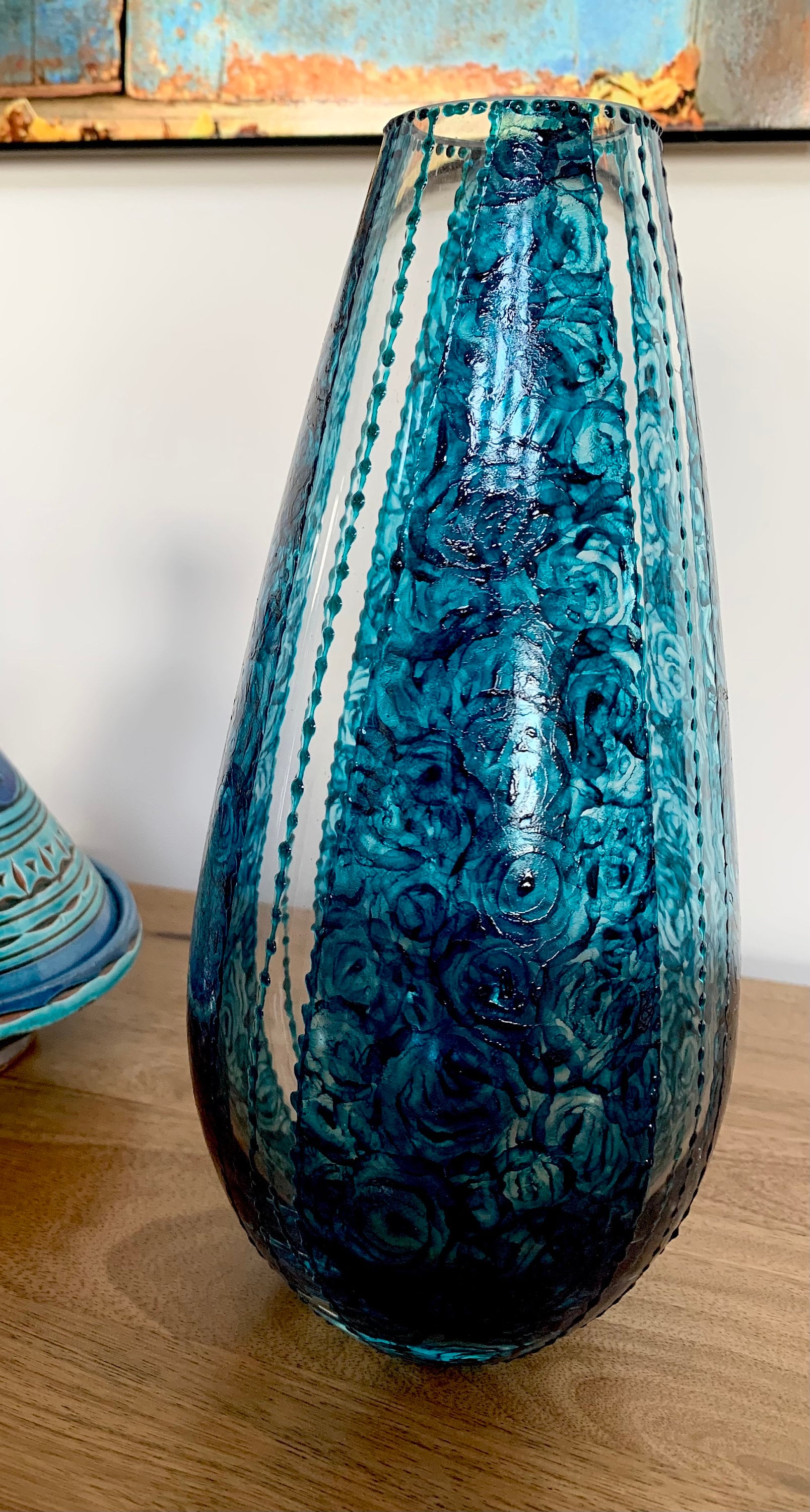 Decorative Tapered Glass Vase Brilliant Deep Blue Stain Glass - Etsy