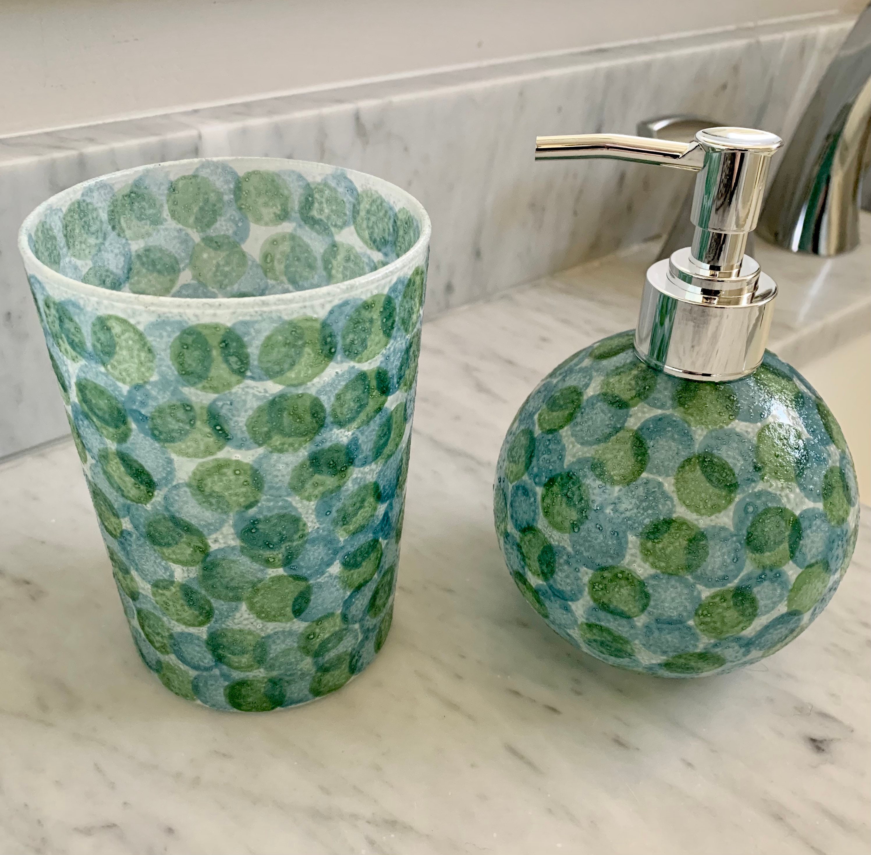 Soap Dispenser and Tumbler Set Beach Vibe Whites With Pale Blues and ...