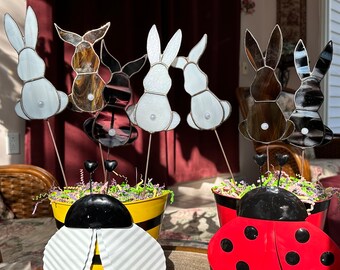 Stained Glass Bunny Rabbit Plant Stake, Garden Art - Etsy
