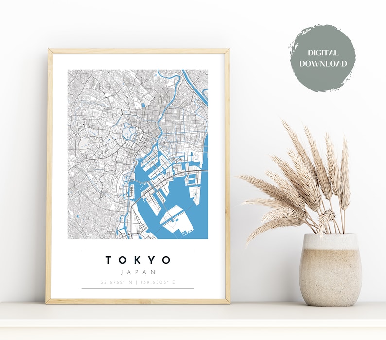 Tokyo City Map Print | Map of Tokyo | Digital Wall Art | Printable ...