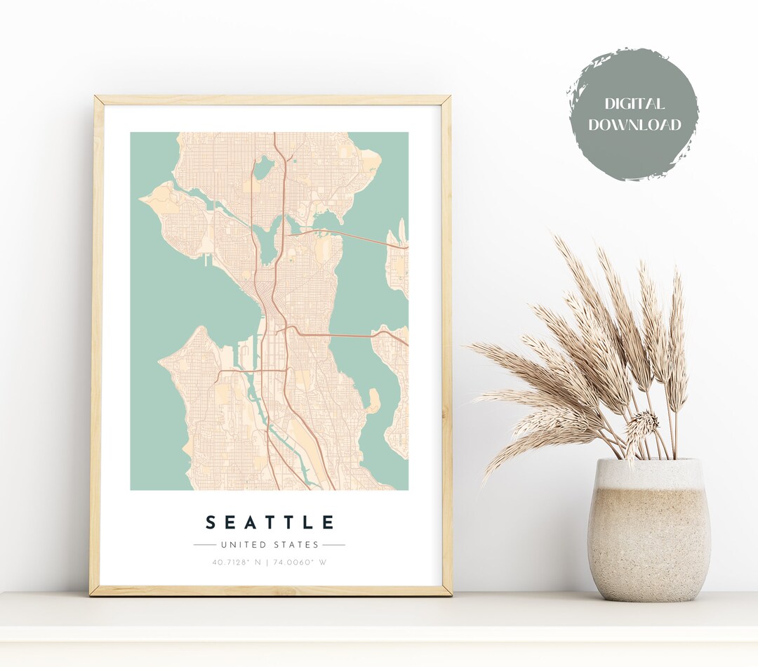 Seattle Map Print | Map of Seattle | Digital Wall Art | Printable ...