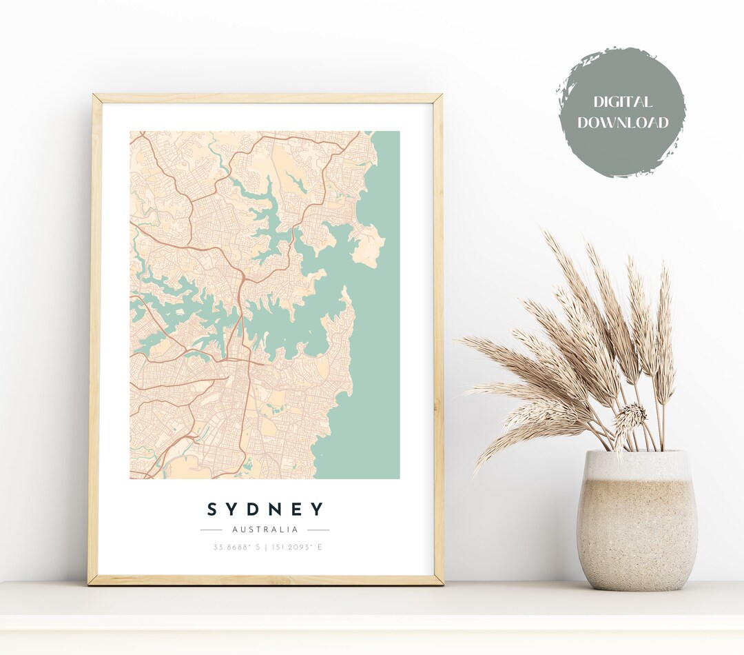 Sydney Map Print | Map of Sydney | Digital Wall Art | Printable Sydney ...