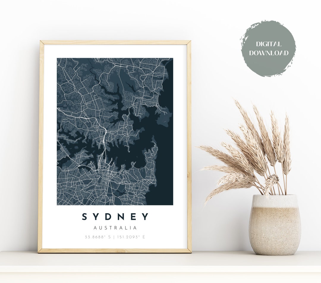 Sydney City Map Print | Map of Sydney | Digital Wall Art | Printable ...