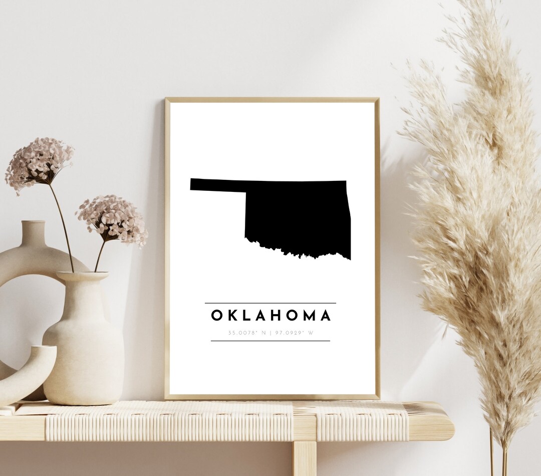 Oklahoma State Map Print | Map of Oklahoma | Digital Wall Art ...