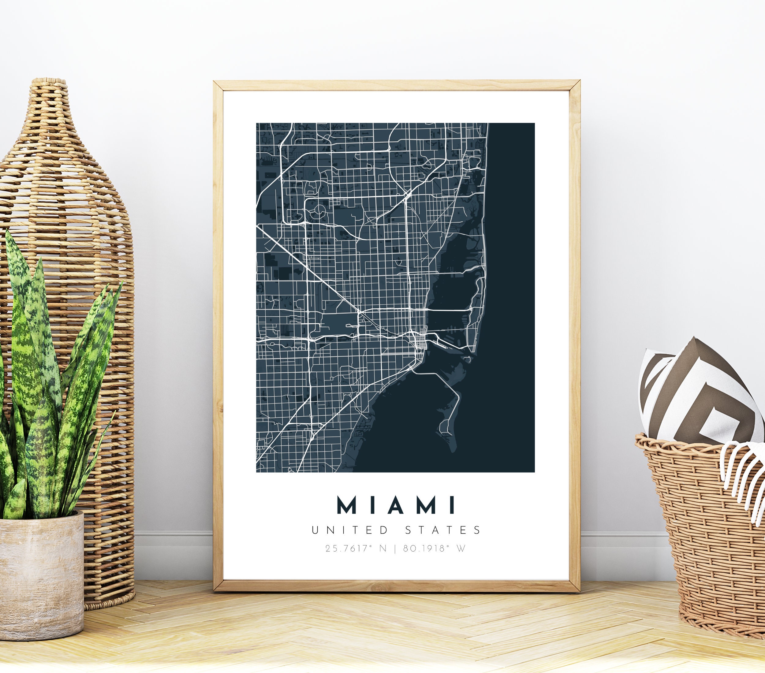 Miami City Map Print | Map of Miami | Digital Wall Art | Printable ...