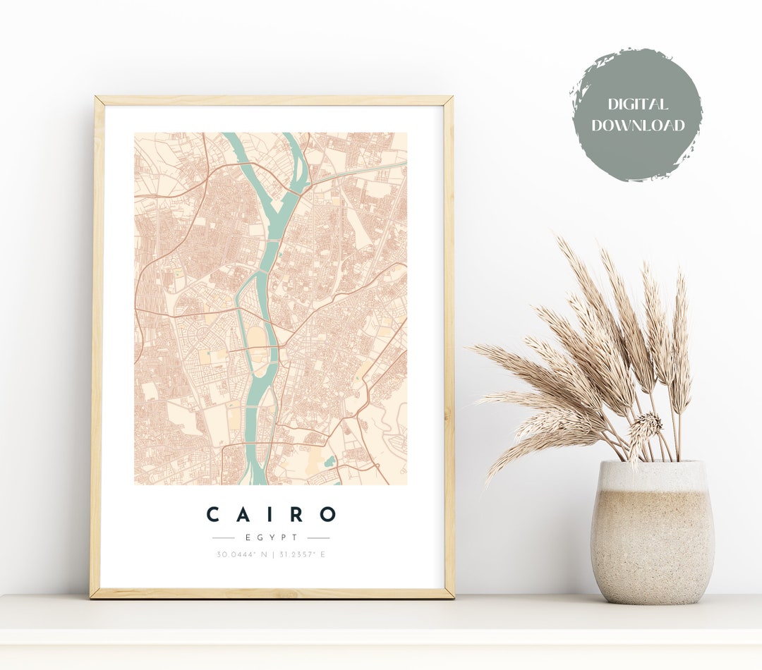 Cairo City Map Print | Map of Cairo | Digital Wall Art | Printable ...