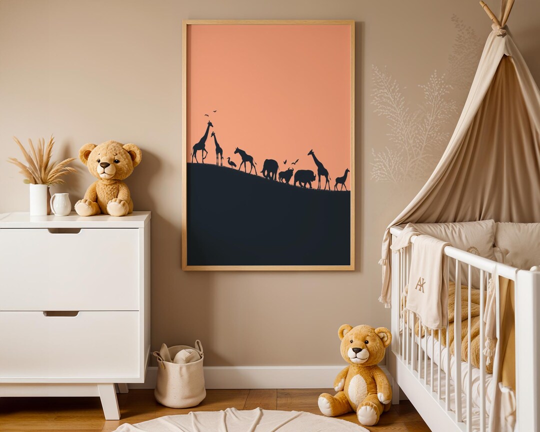 Nursery African Animals Silhouette Wall Art, Animals Digital Print ...
