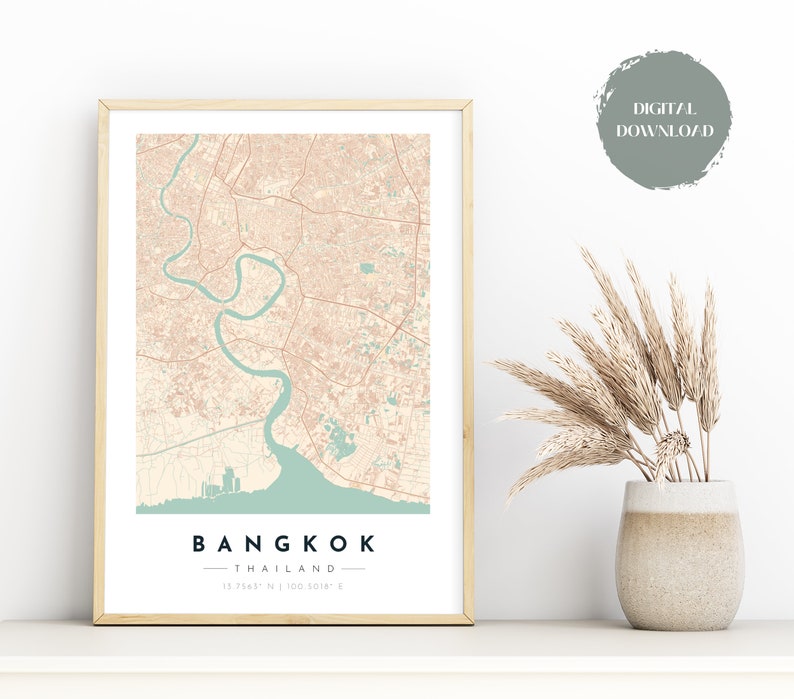 Bangkok City Map Print | Map of Bangkok | Digital Wall Art | Printable ...