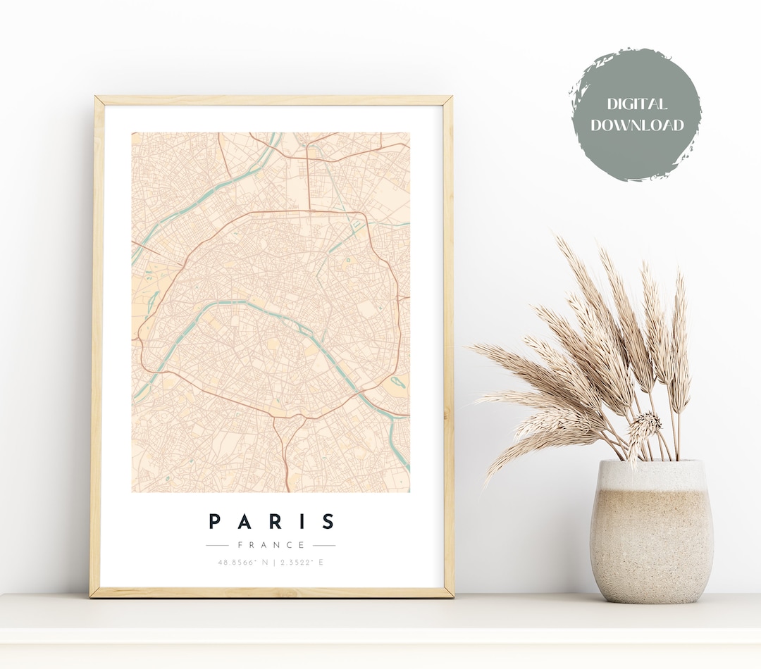 Paris Map Print | Map of Paris | Digital Wall Art | Printable Paris ...