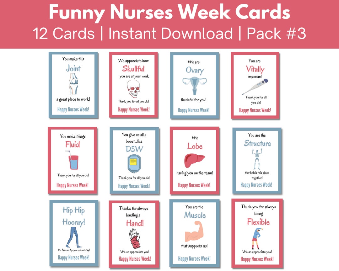 Nurses Week Printable Gift Tags, Nurses Week Funny Medical Cards, Nurse ...