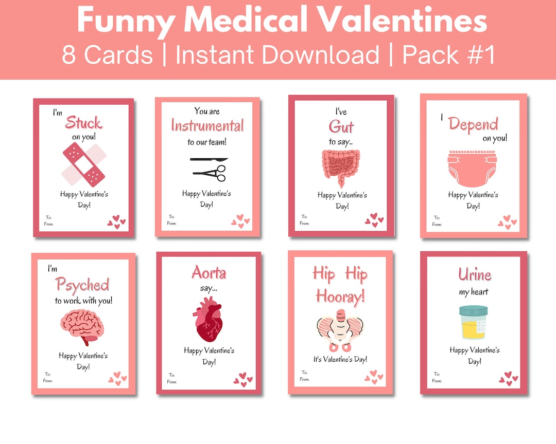 Funny Medical Valentine's Day Cards, 8 Pack for Doctors, Nurses ...