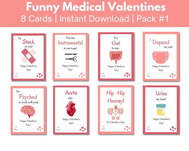 Funny Medical Valentine's Day Cards, 8 Pack for Doctors, Nurses ...