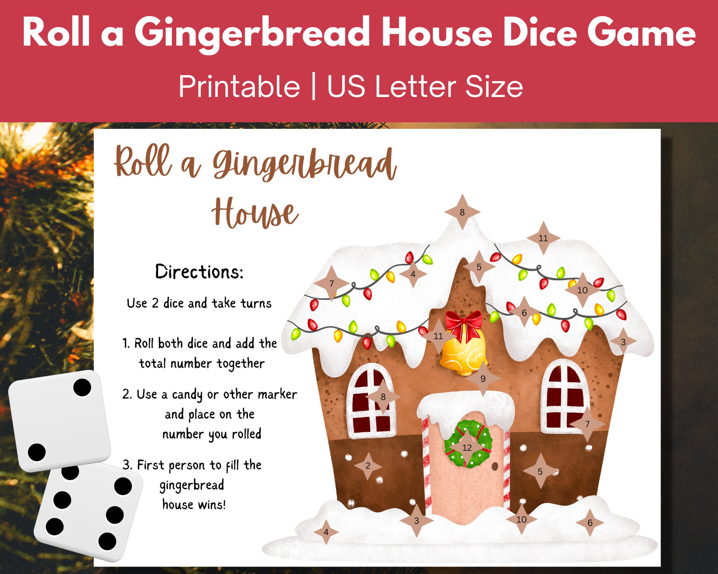 Roll a Gingerbread House Candy Dice Game for Kids & Adults Christmas ...