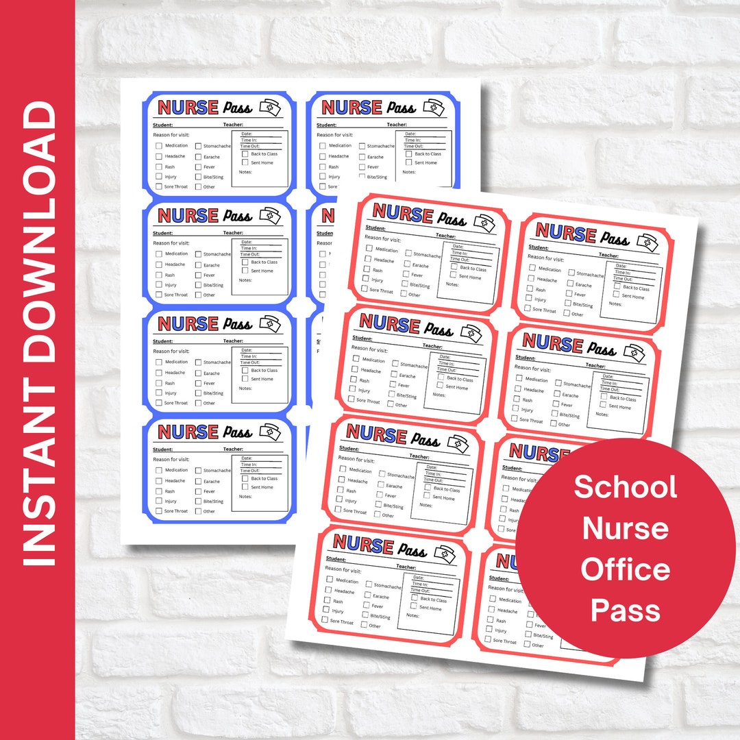 School Nurse Printable Office Pass, Elementary School Nurse Office ...