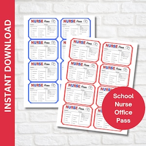 School Nurse Printable Office Pass, Elementary School Nurse Office ...