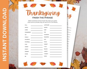 Thanksgiving Finish My Phrase Finish the Phrase - Etsy