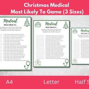 Christmas Medical Most Likely to Game, Team Building, Icebreaker Games ...