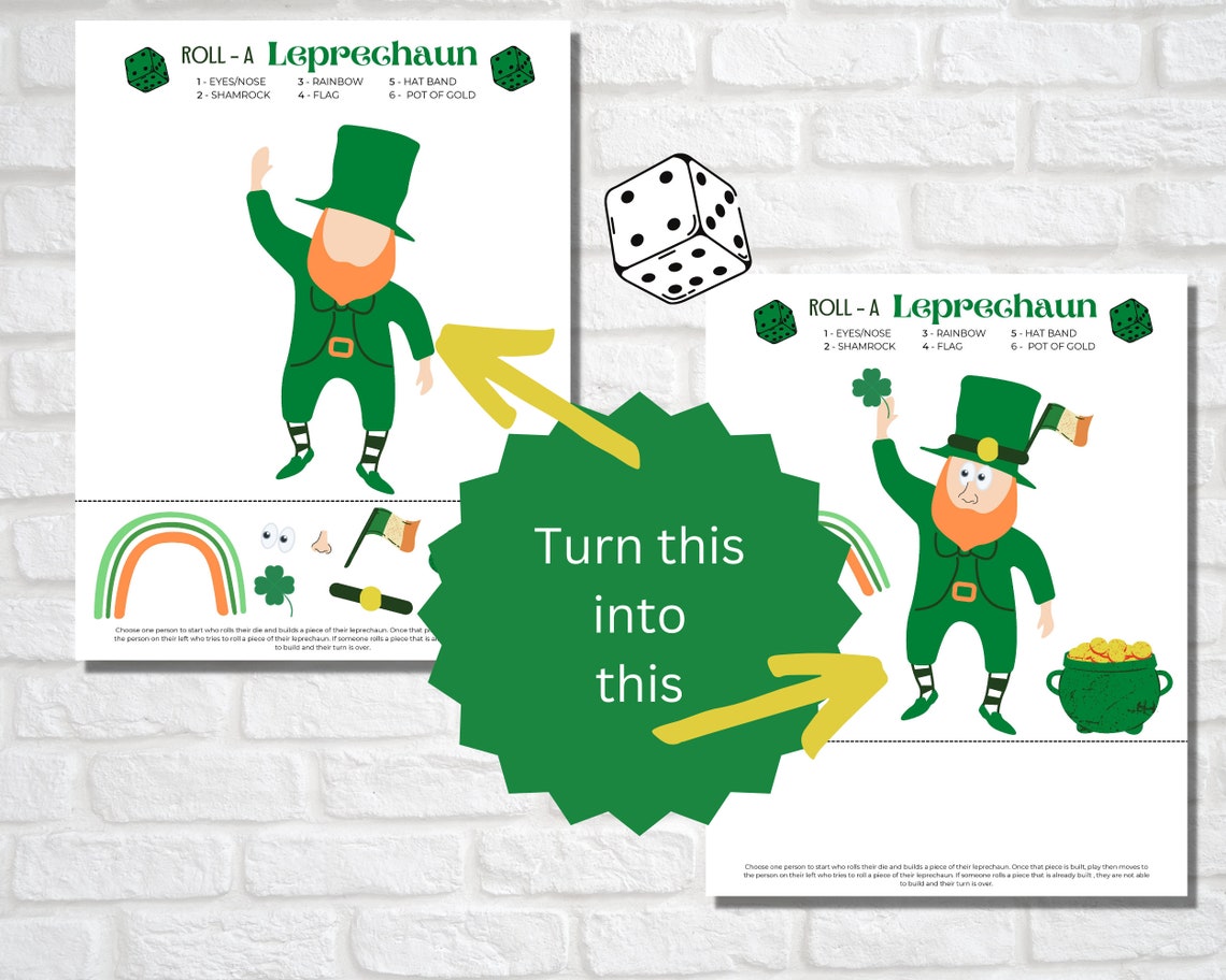 Roll a Leprechaun Dice Game for Kids, St. Patrick's Day Printable Game ...