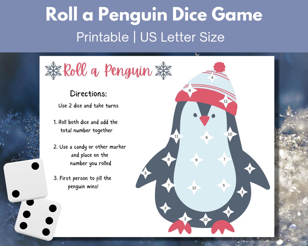 Roll a Penguin Dice Game for Kids | Winter Activity Printable Candy ...