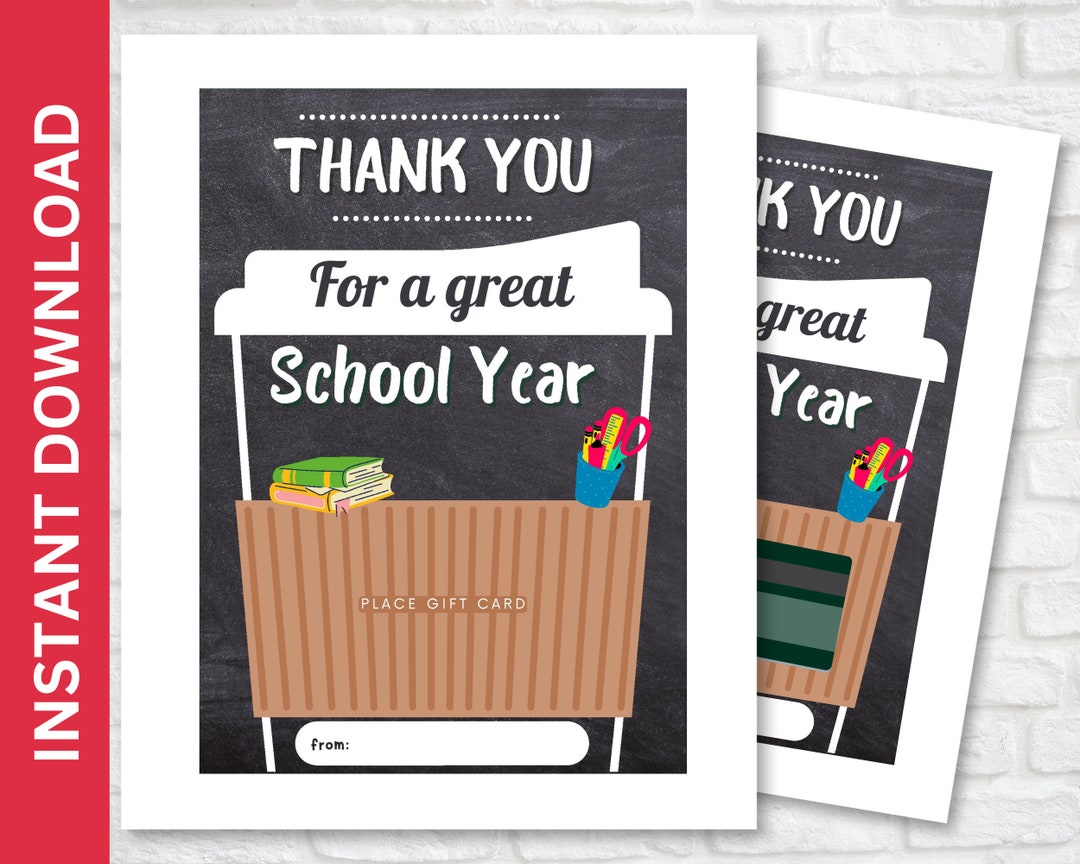 Teacher Appreciation Card, Coffee Gift Card Holder, End of Year Thank ...