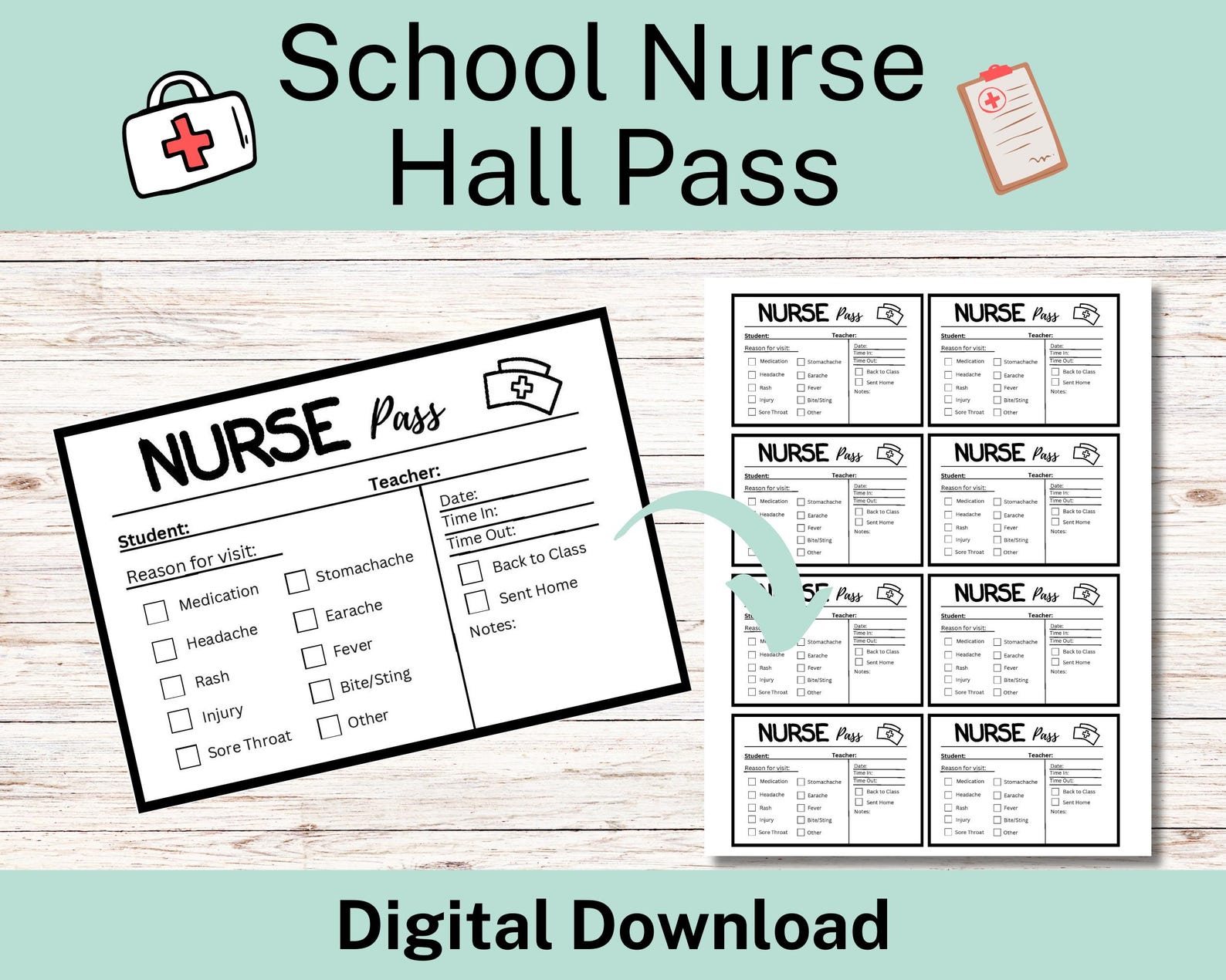 School Nurse Printable Office Pass, Elementary School Nurse Office ...