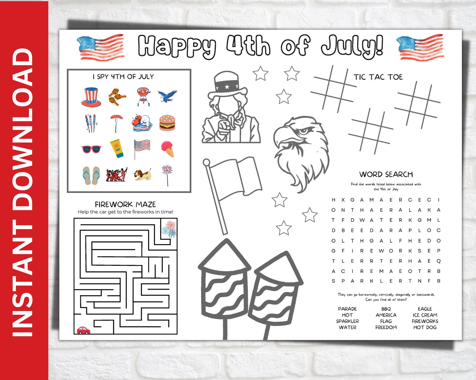 4th of July Children's Activity Sheet, Fourth of July Kids Worksheet ...