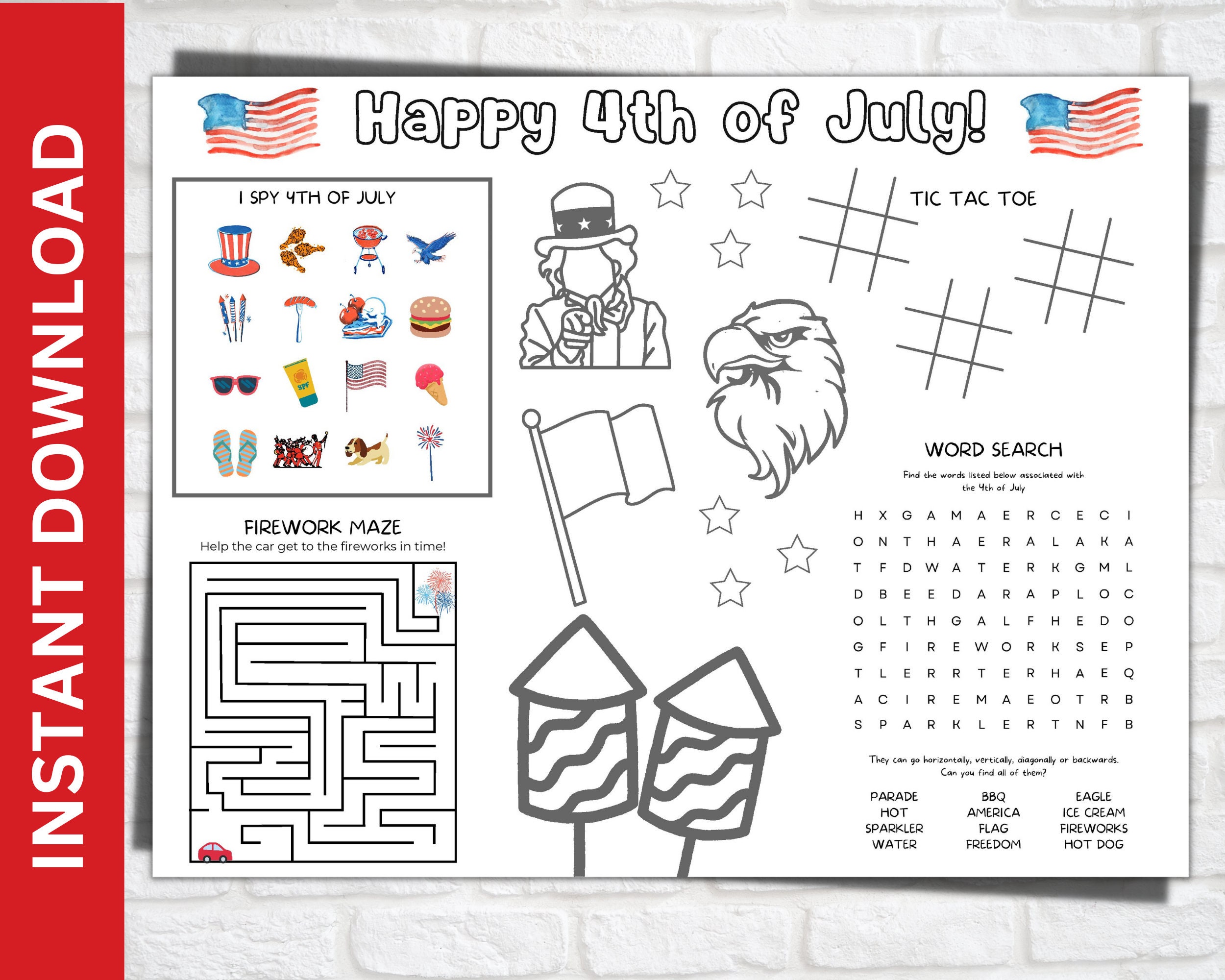 4th of July Children's Activity Sheet, Fourth of July Kids Worksheet ...