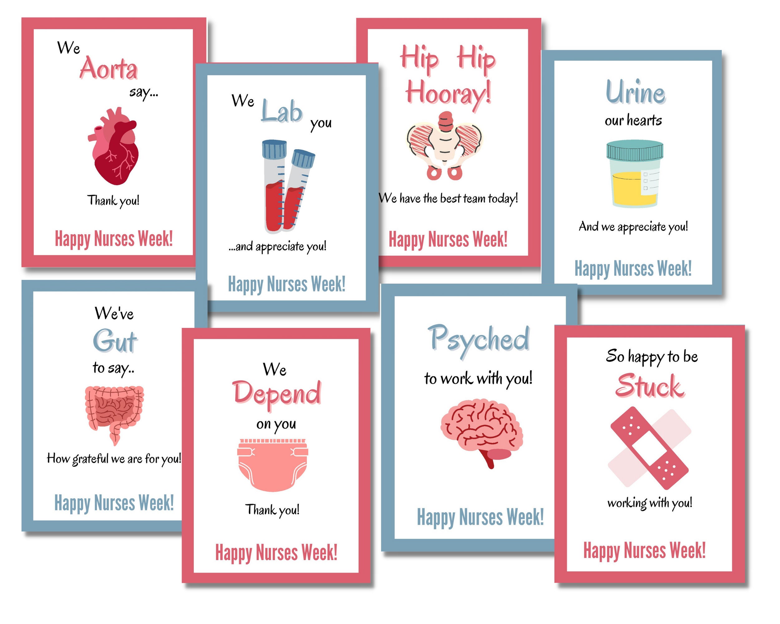 Nurses Week Printable Gift Tags, Nurses Week Funny Medical Cards, Nurse ...