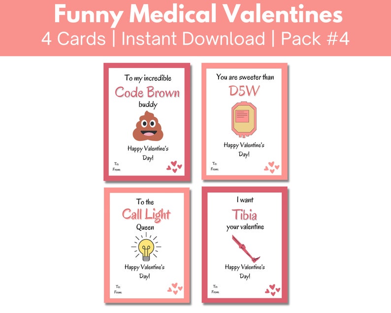 Funny Medical Valentine's Day Cards, 4 Pack for Doctors, Nurses ...