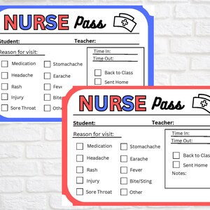 School Nurse Printable Office Pass, Elementary School Nurse Office ...