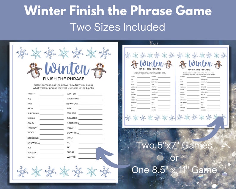 Winter Finish the Phrase Game for Classroom, Office, Church Youth Group ...