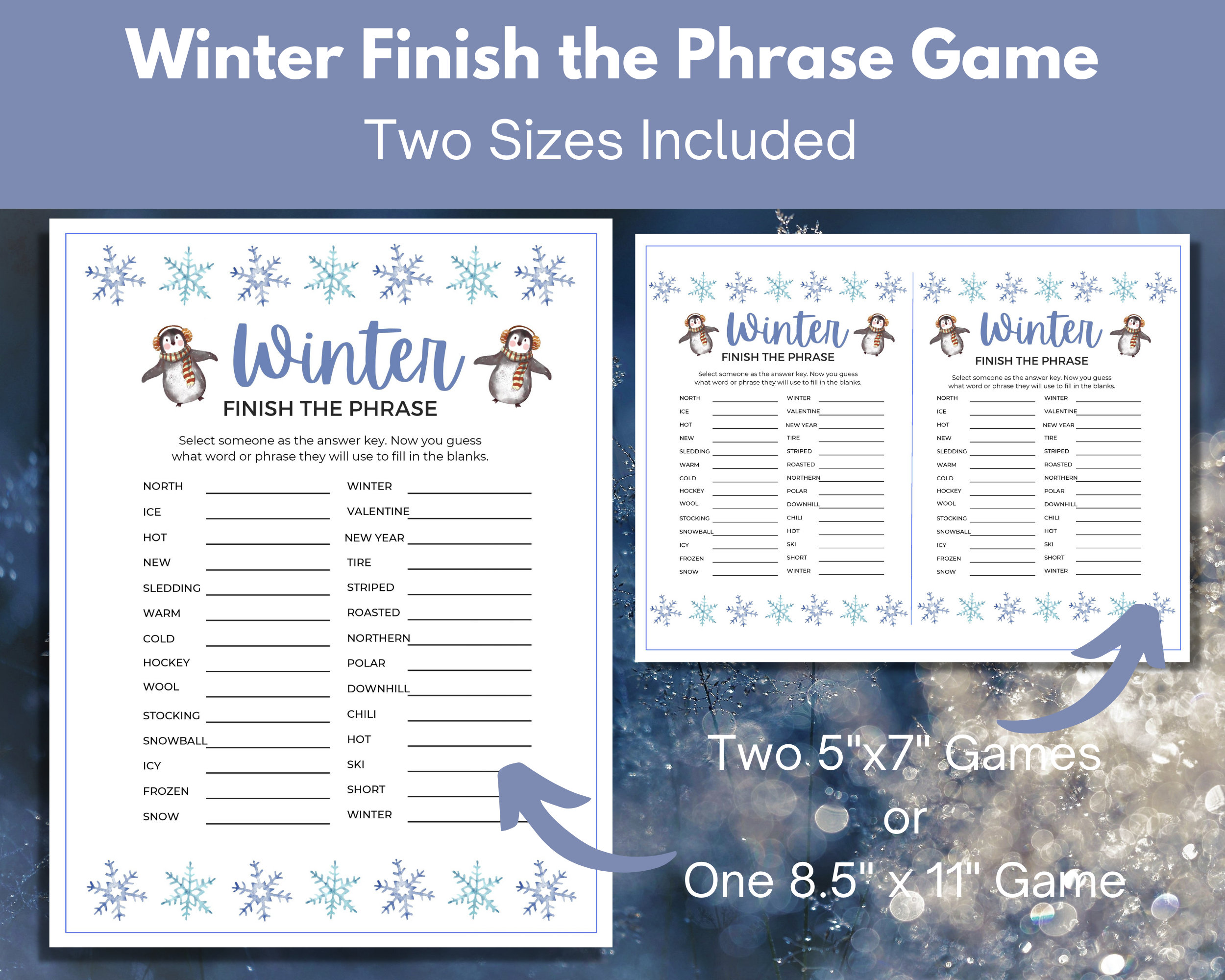 Winter Finish the Phrase Game for Classroom, Office, Church Youth Group ...