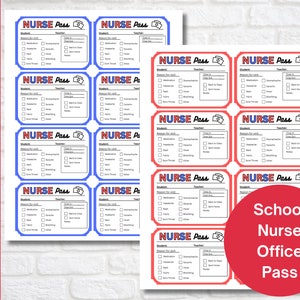 School Nurse Printable Office Pass, Elementary School Nurse Office ...