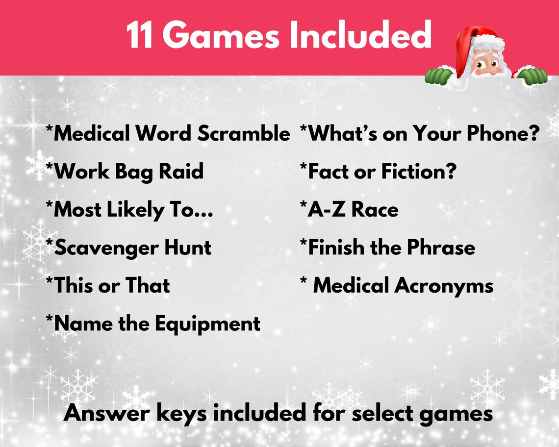 Fun Christmas Medical Game Bundle for Hospital Clinic Staff Parties for ...