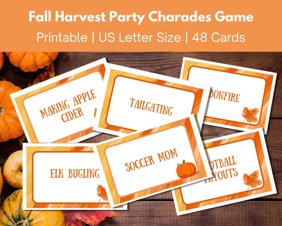 Fall Harvest Party Charades Game, Autumn Themed Party Game ...