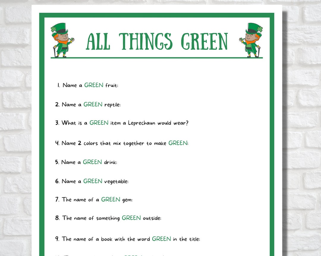All Things Green Printable St. Patrick's Day Game for Kids | Green Game ...